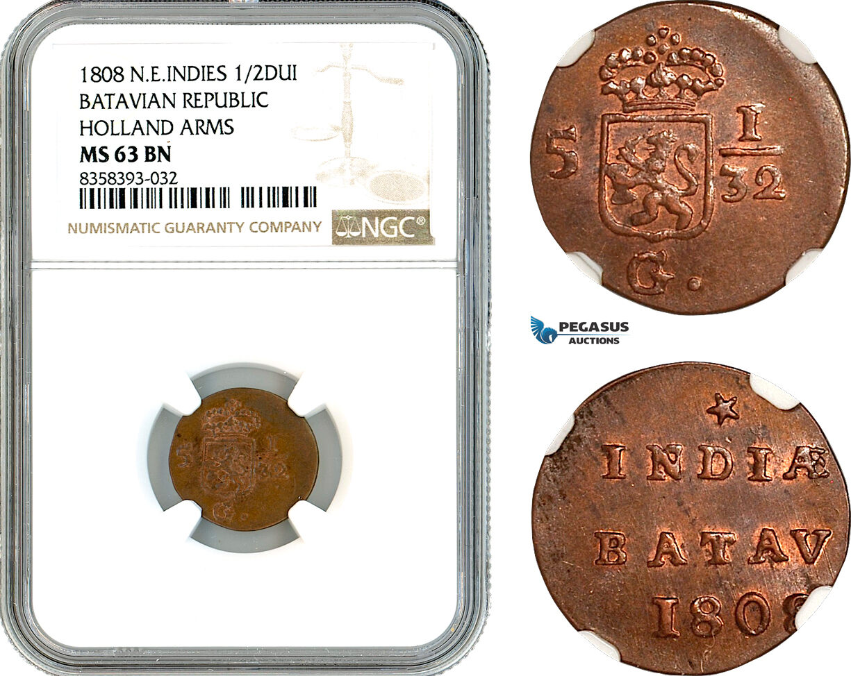 Netherlands East Indies 1/2 Duit 1808 NGC MS63BN | MA-Shops