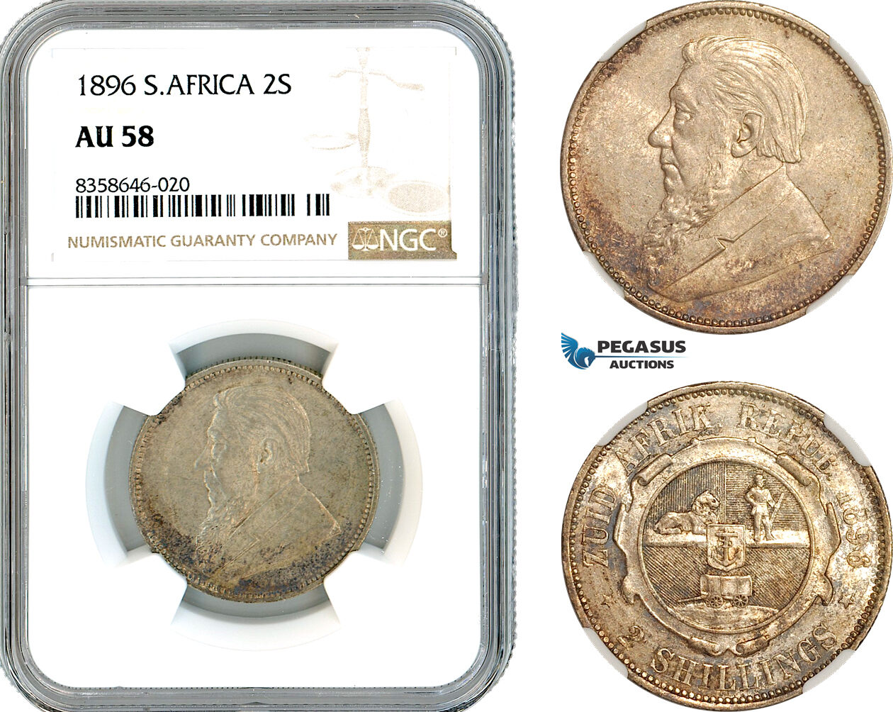 South Africa 2 Shillings 1896 NGC AU58 | MA-Shops