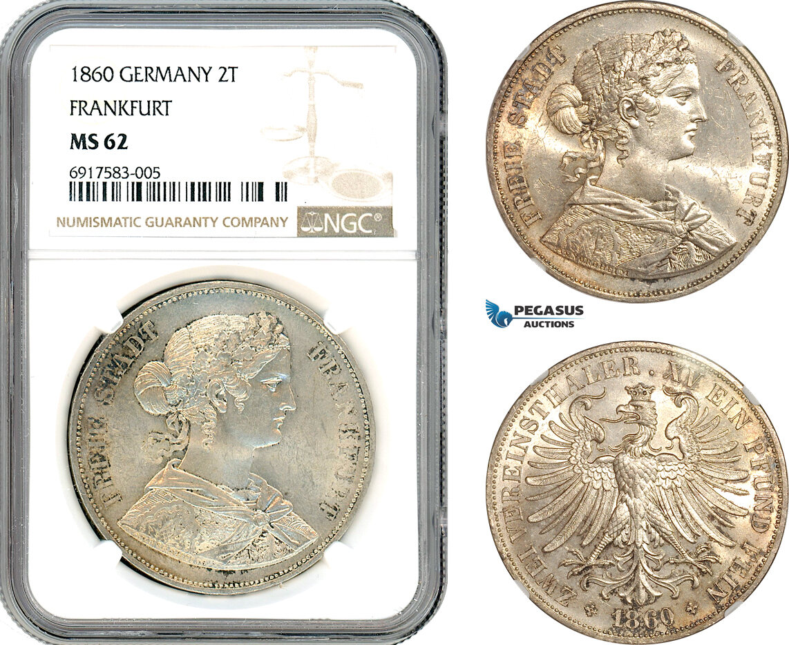 Germany, Frankfurt Free City 2 Taler 1860 NGC MS62 | MA-Shops