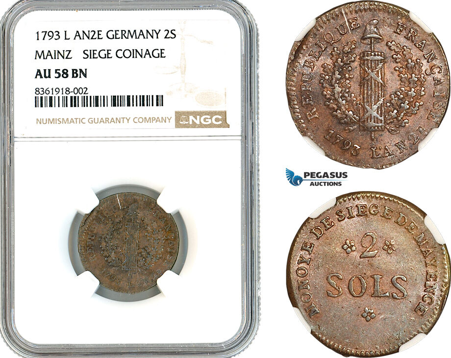 Germany, Mainz 2 Sols 1793 NGC AU58BN | MA-Shops