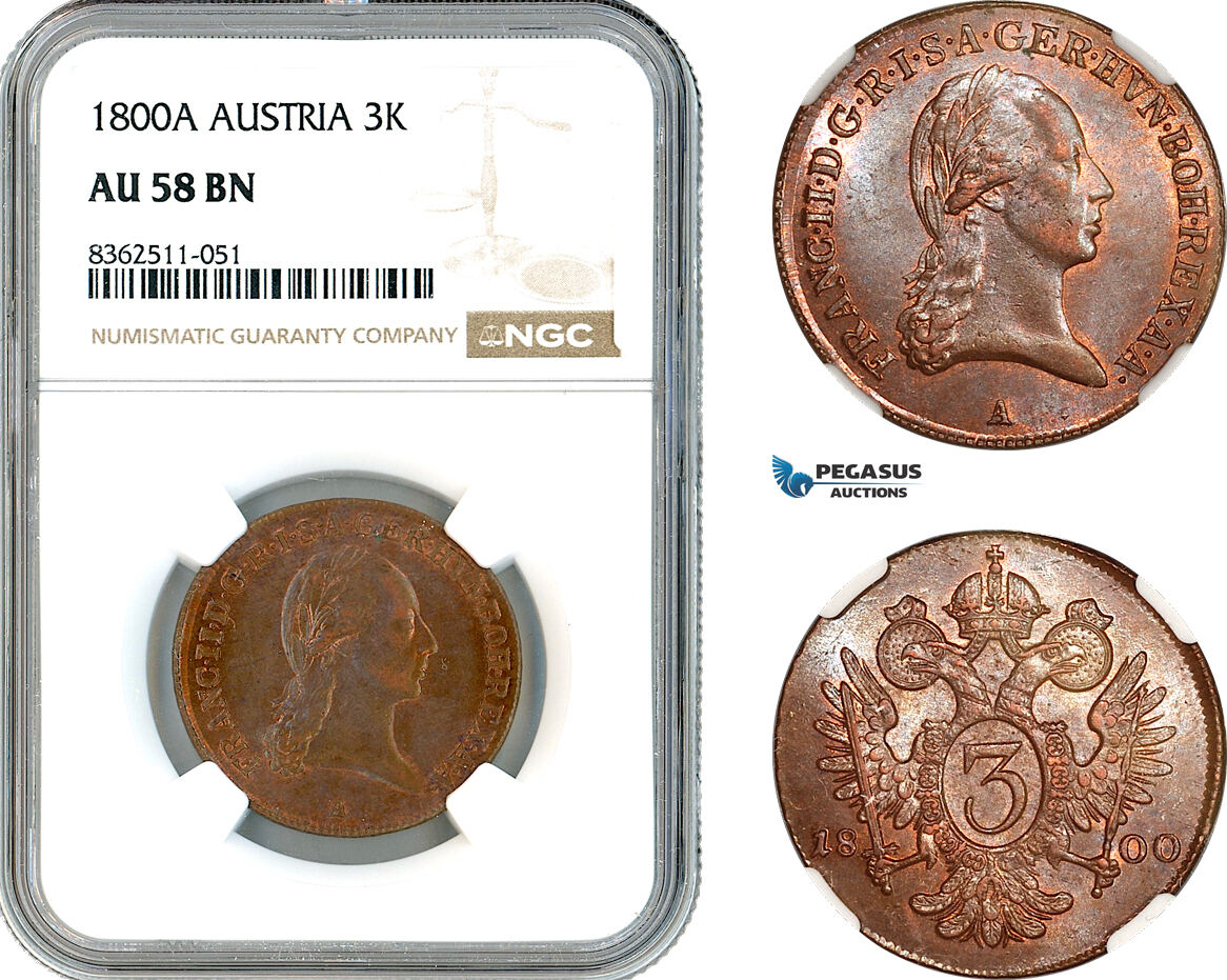Austria 3 Kreuzer 1800 NGC AU58BN | MA-Shops