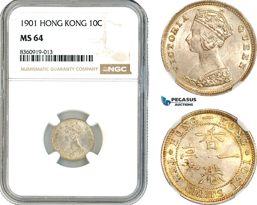Hong Kong 10 Cents 1901 NGC MS64 | MA-Shops