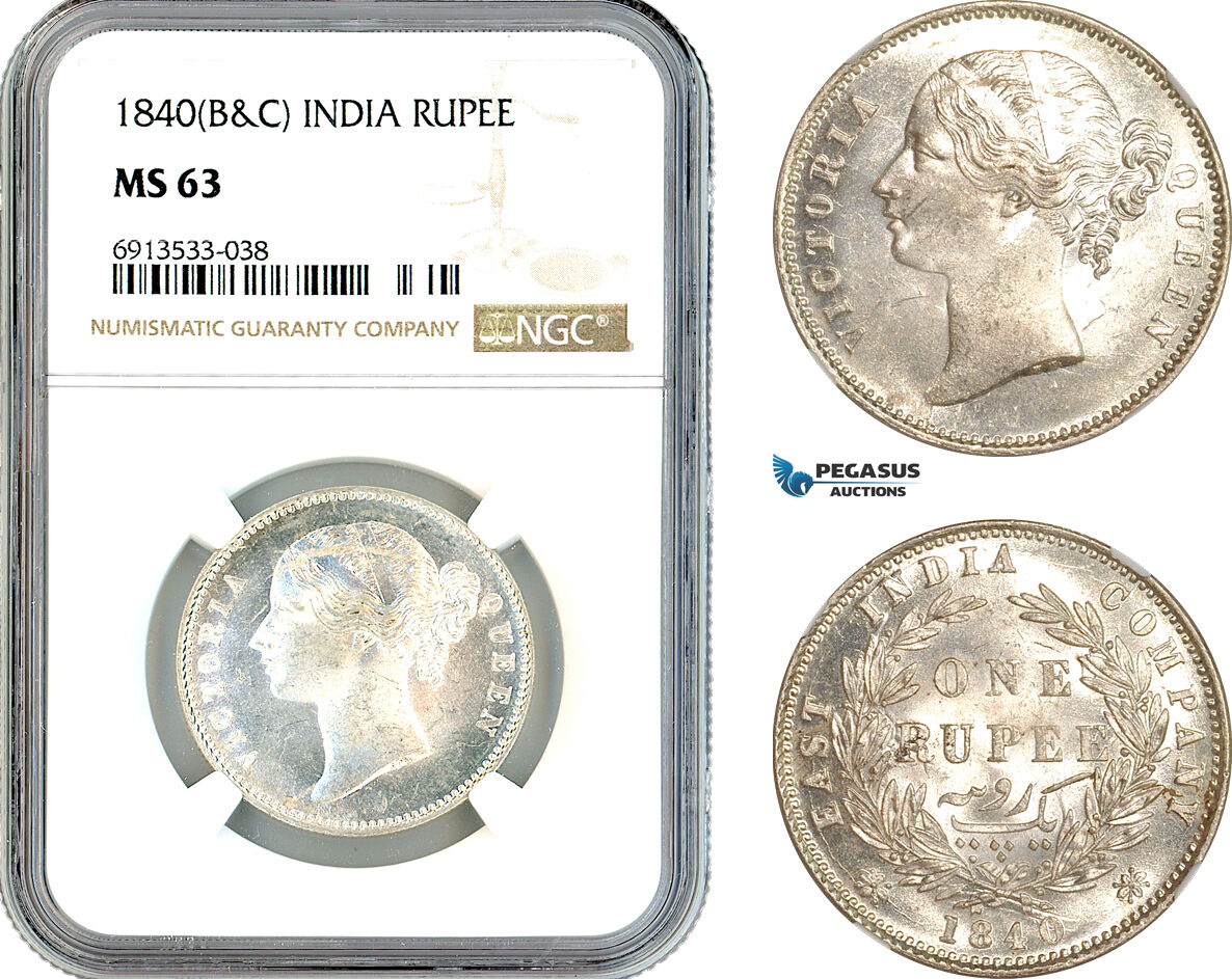 India, British 1 Rupee 1840 NGC MS63 | MA-Shops
