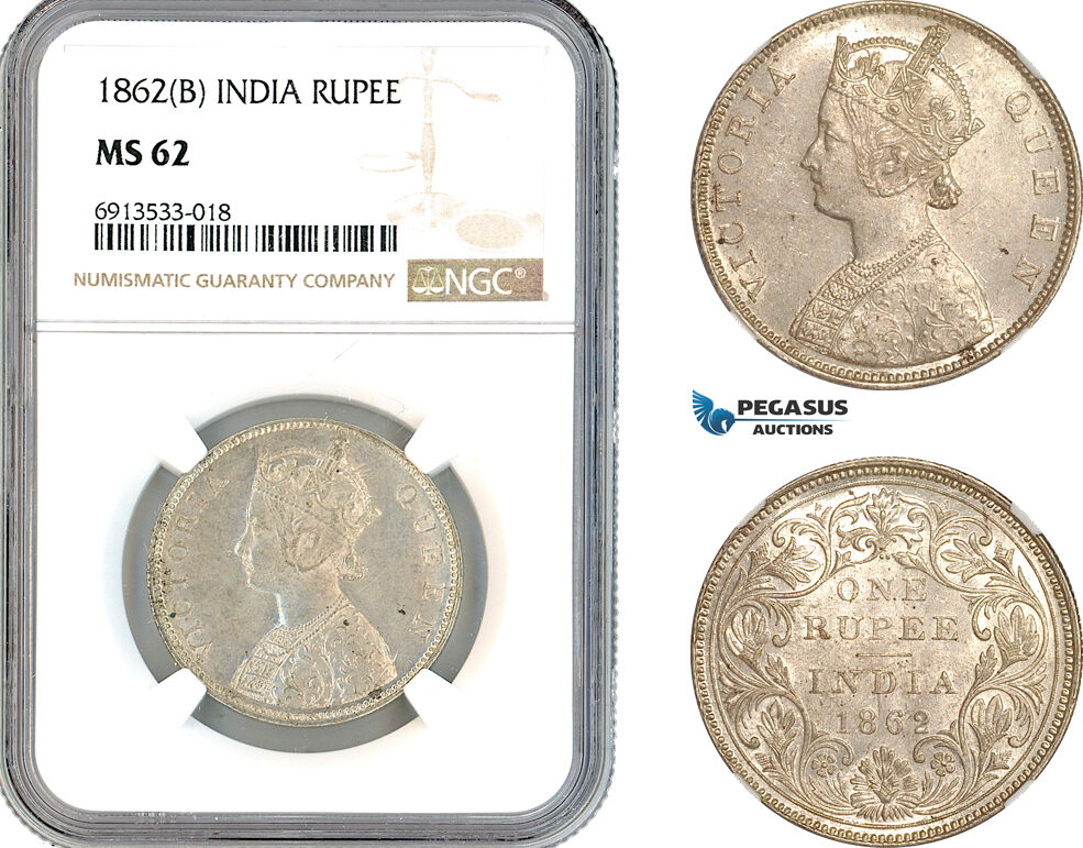 India, British 1 Rupee 1862 NGC MS62 | MA-Shops