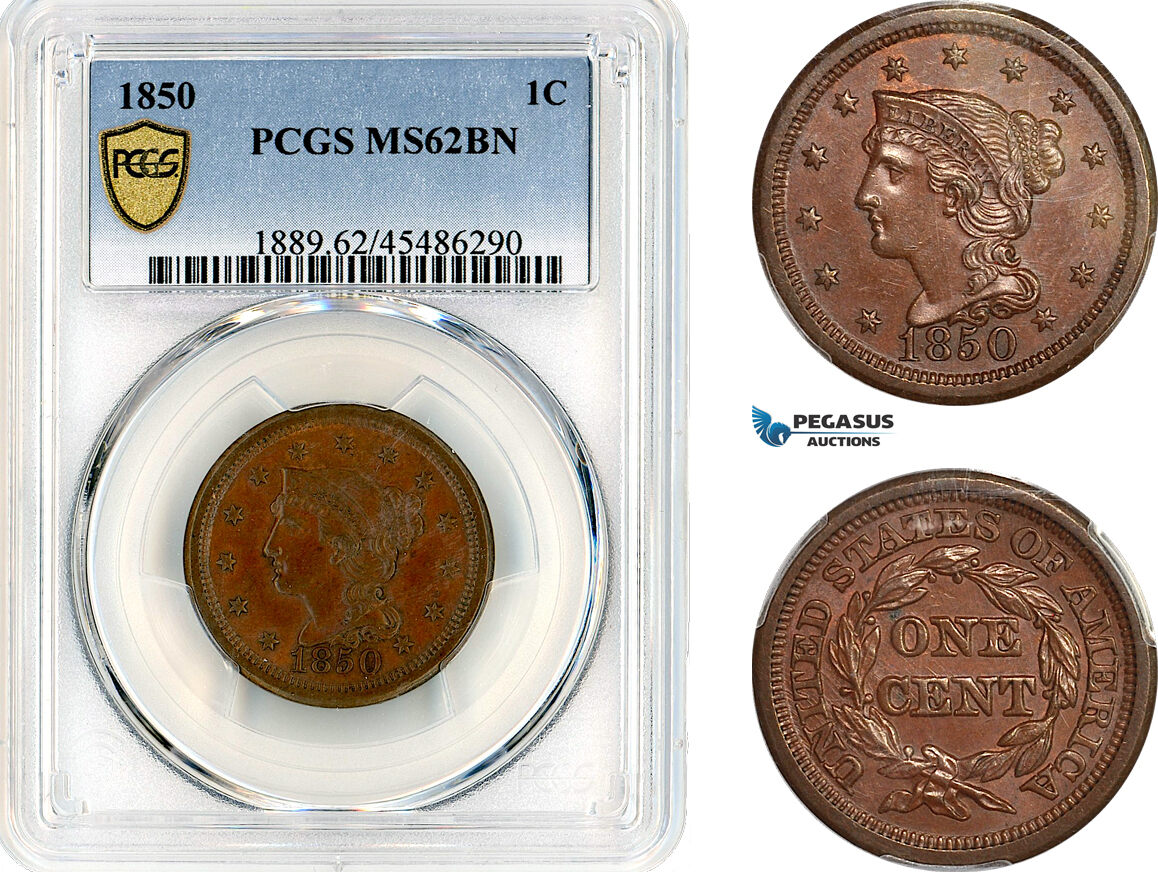 United States Liberty Head Cent 1850 1850 PCGS MS62BN | MA-Shops