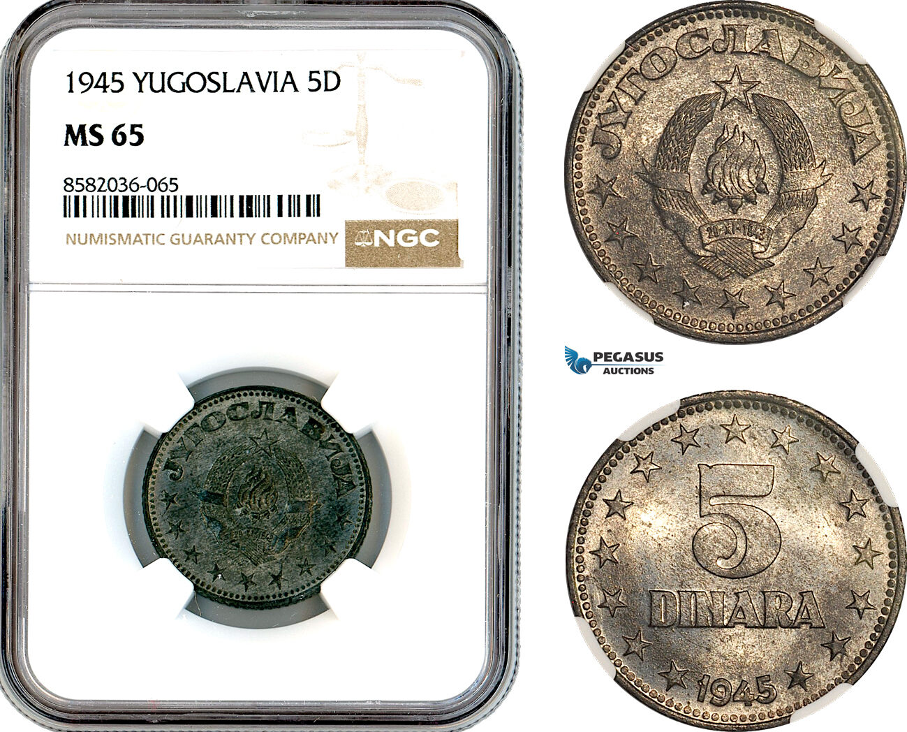 Yugoslavia 5 Dinara 1945 NGC MS65 | MA-Shops