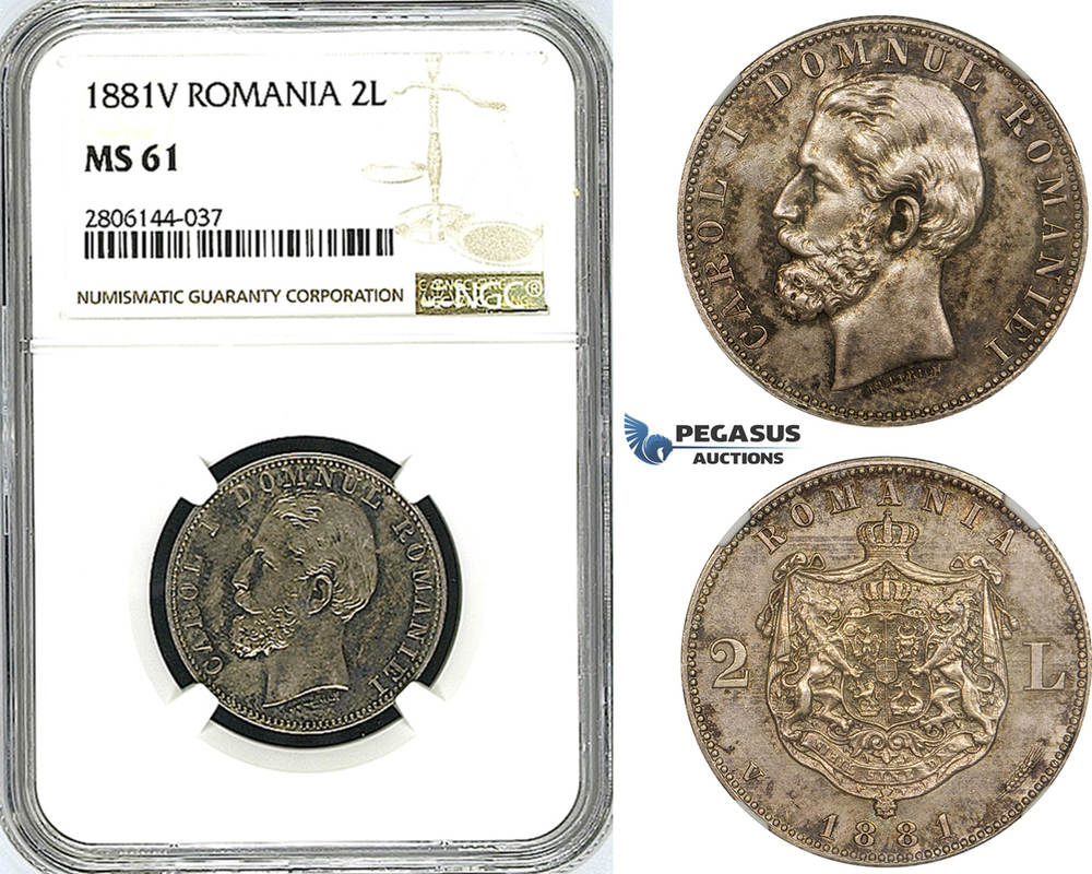 Romania 2 Lei 1881 Carol I NGC MS61 | MA-Shops