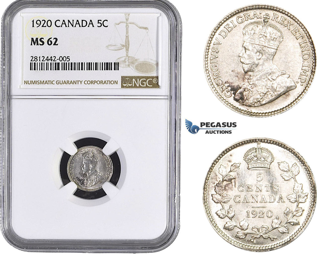 Canada 5 Cents 1920 George V NGC MS62 | MA-Shops