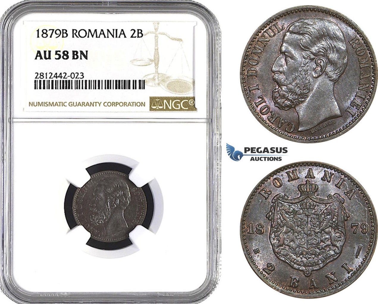 Romania 2 Bani 1879 Carol I NGC AU58BN | MA-Shops