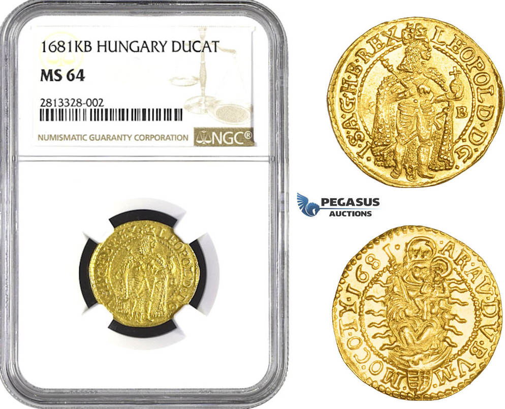 Hungary Ducat 1681 Leopold, Finest graded! Rare! NGC MS64 | MA-Shops
