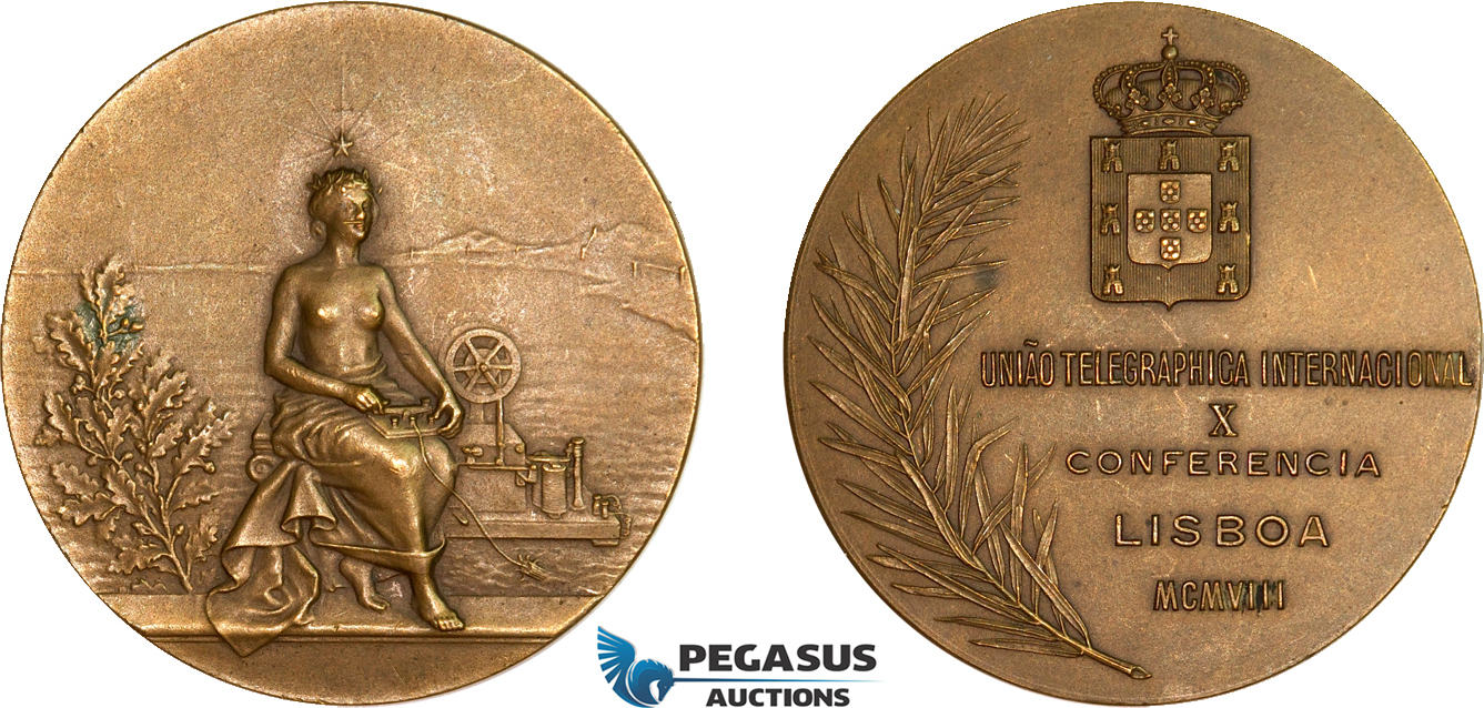 Portugal Bronze Art Nouveau Medal 1908 Lisbon Telegraph International ...