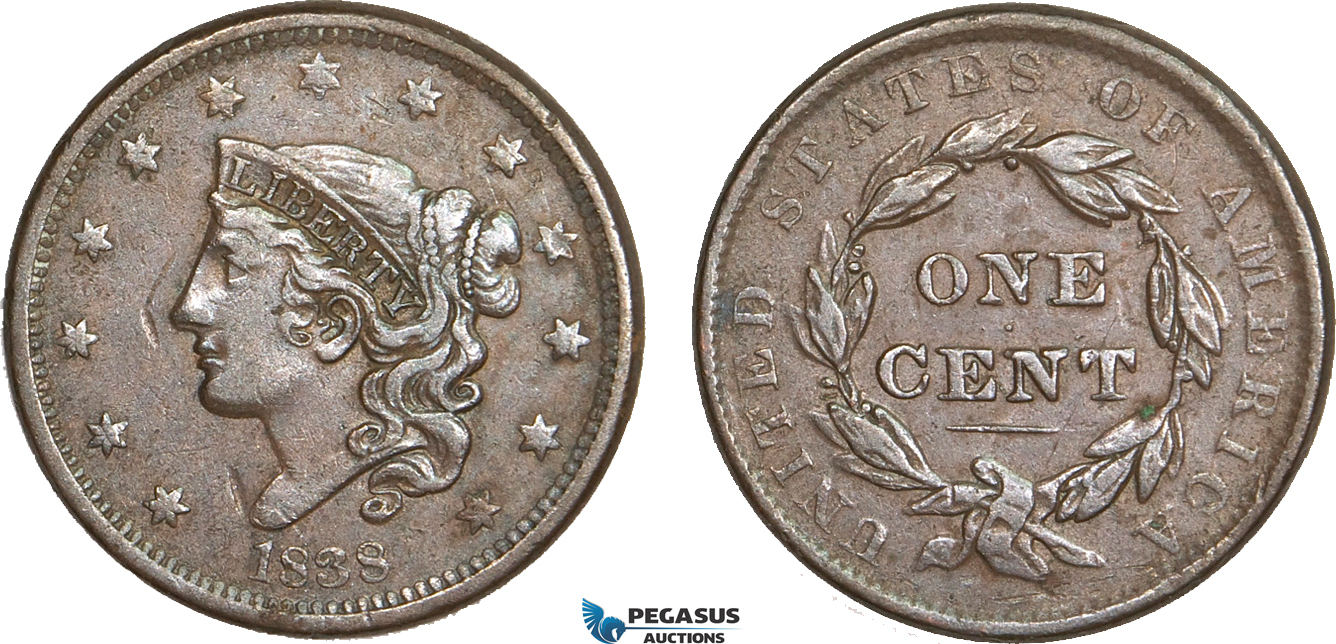United States Cent 1838 Coronet head VF+ | MA-Shops