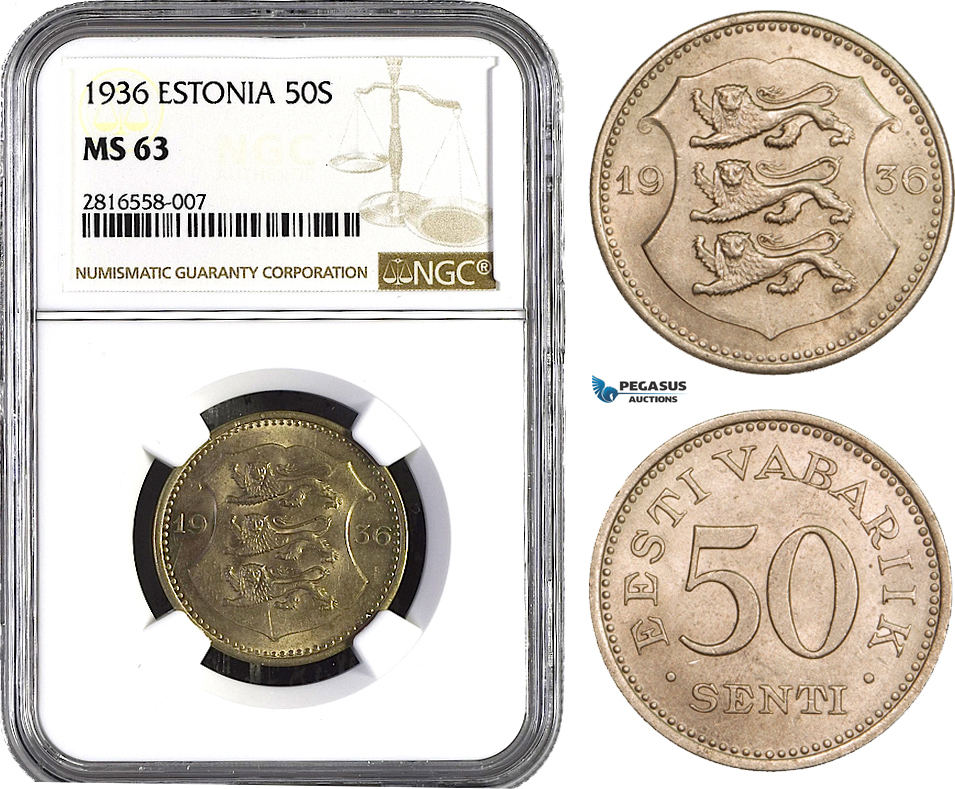 Estonia 50 Senti 1936 NGC MS63 | MA-Shops