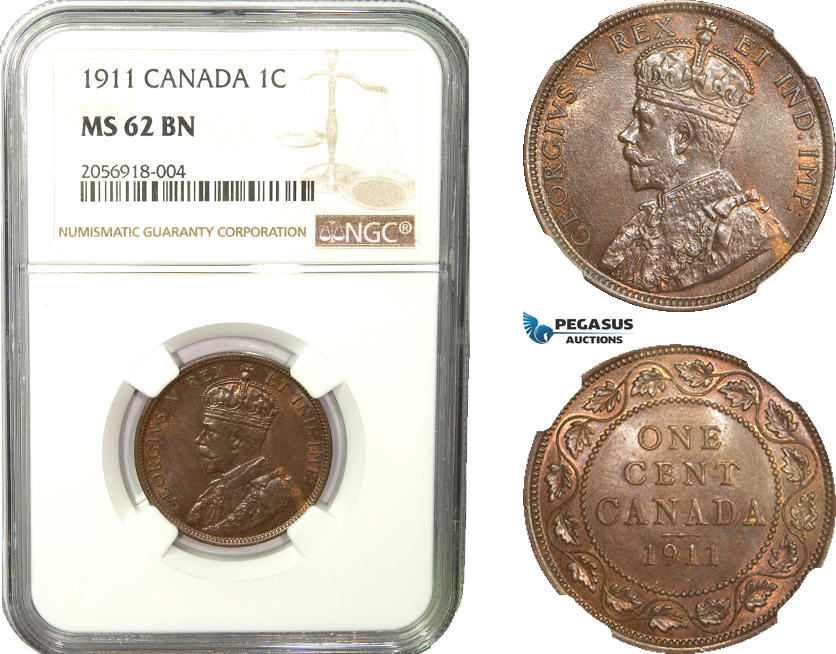 Canada 1 Cent 1911 George V NGC MS62BN | MA-Shops