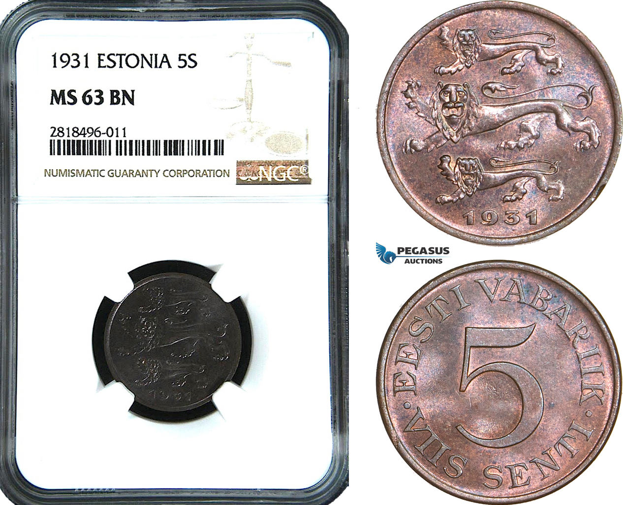 Estonia 5 Senti 1931 NGC MS63BN | MA-Shops