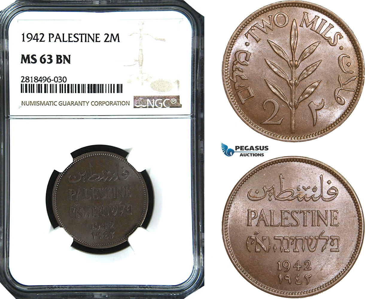 Palestine 2 Mil 1942 NGC MS63BN | MA-Shops