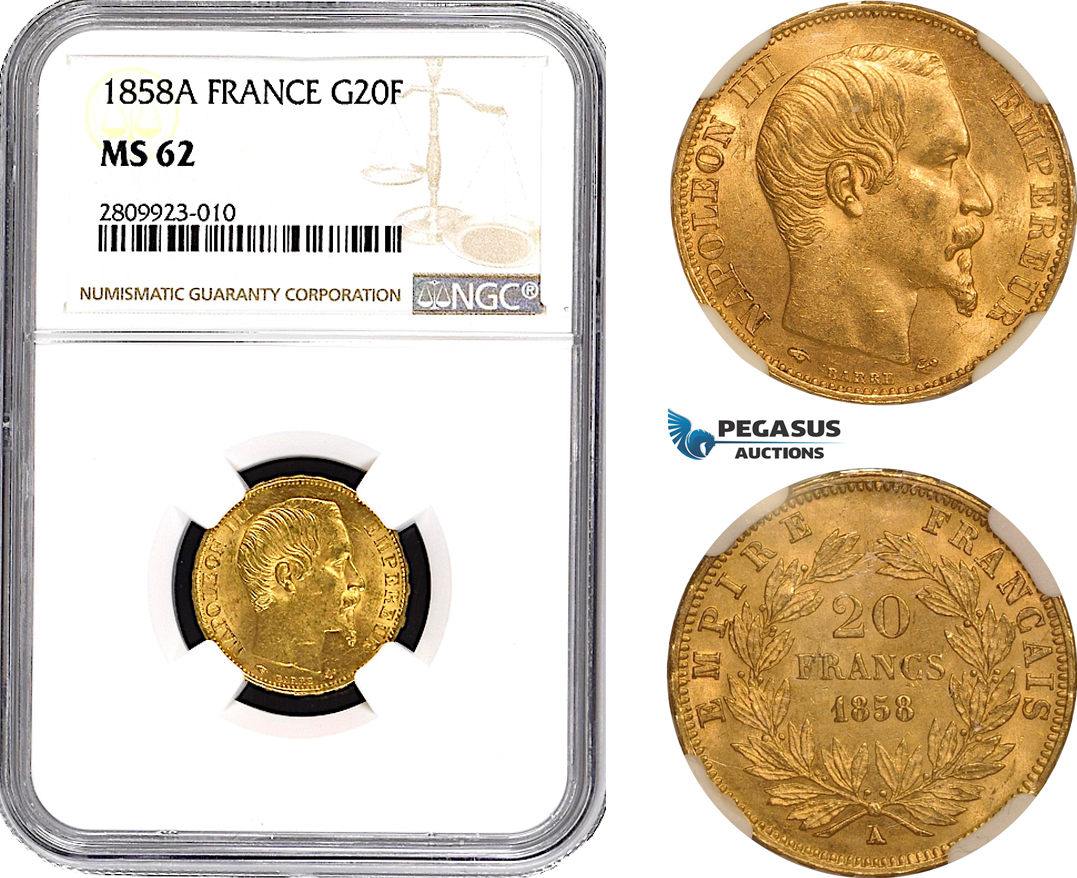 France 20 Francs 1858 Napoleon III NGC MS62 | MA-Shops