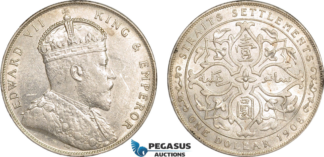 Straits Settlements Dollar 1908 Edward VII AU | MA-Shops