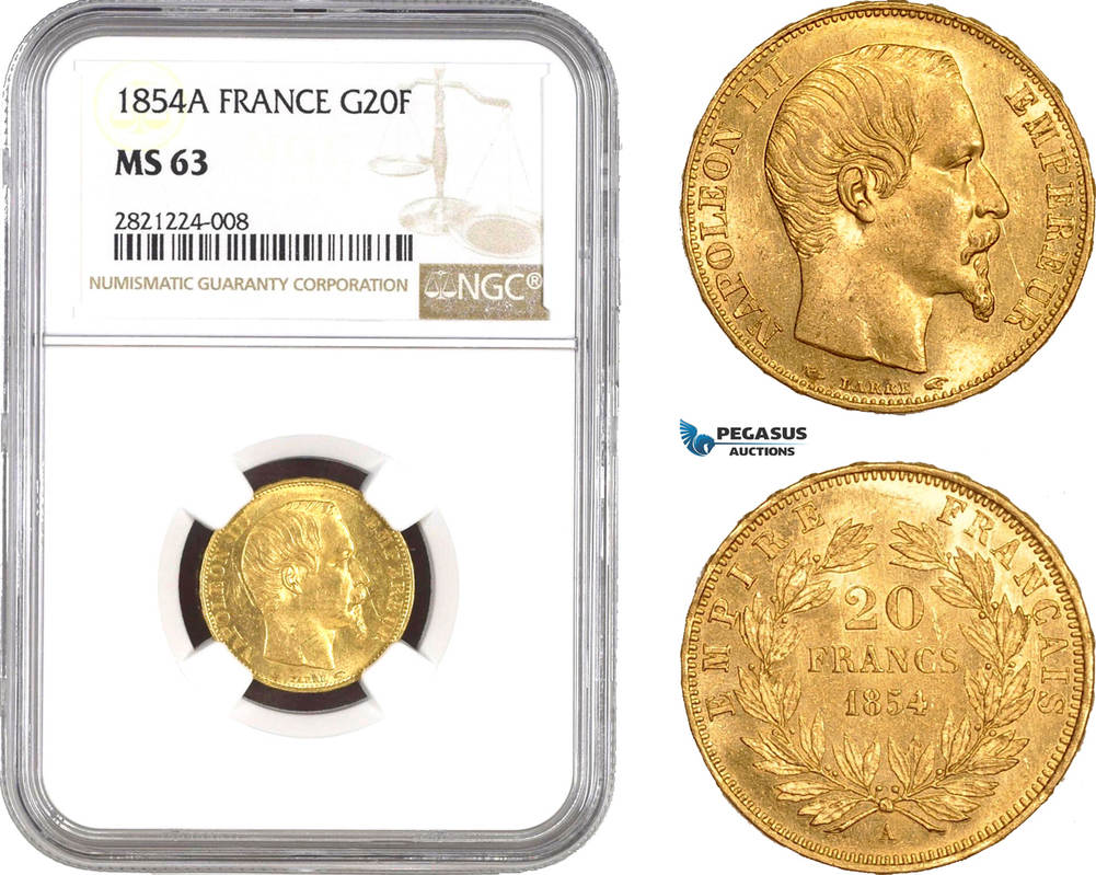France 20 Francs 1854 Napoleon III NGC MS63 | MA-Shops