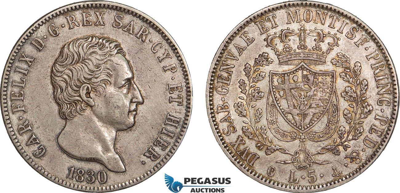 Italy 5 Lire 1830 Sardinia, Carlo Felice aXF | MA-Shops