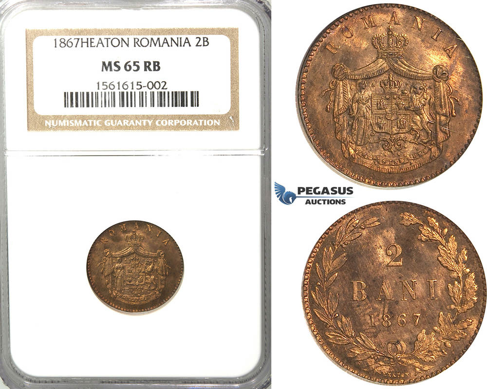 Romania 2 Bani 1867­ Carol I NGC MS65RB | MA-Shops