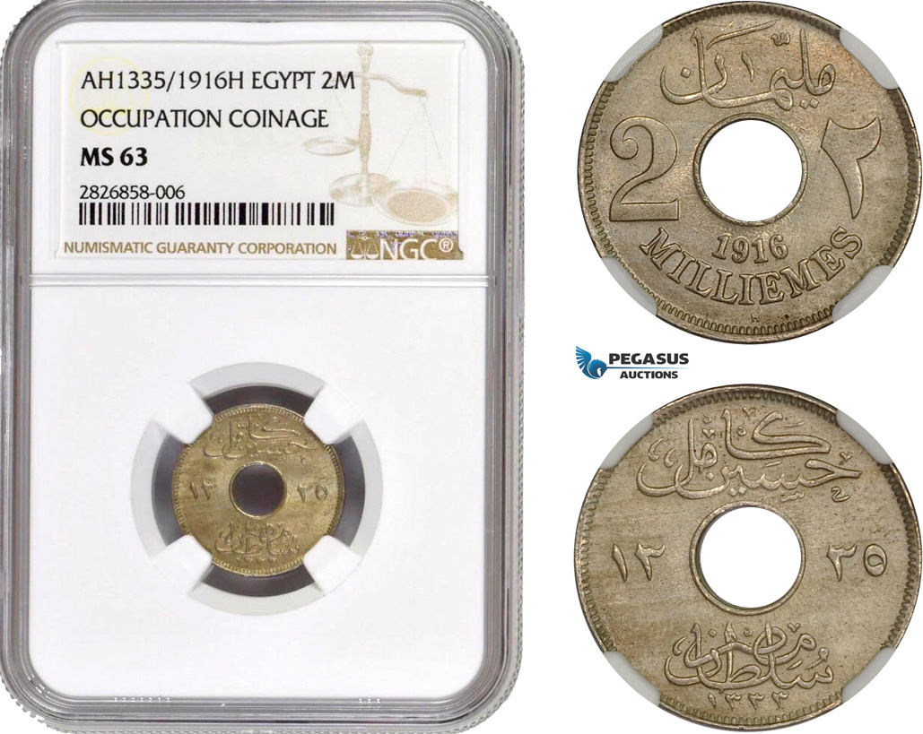 Egypt 2 Milliemes AH1335 1916 NGC MS63 | MA-Shops