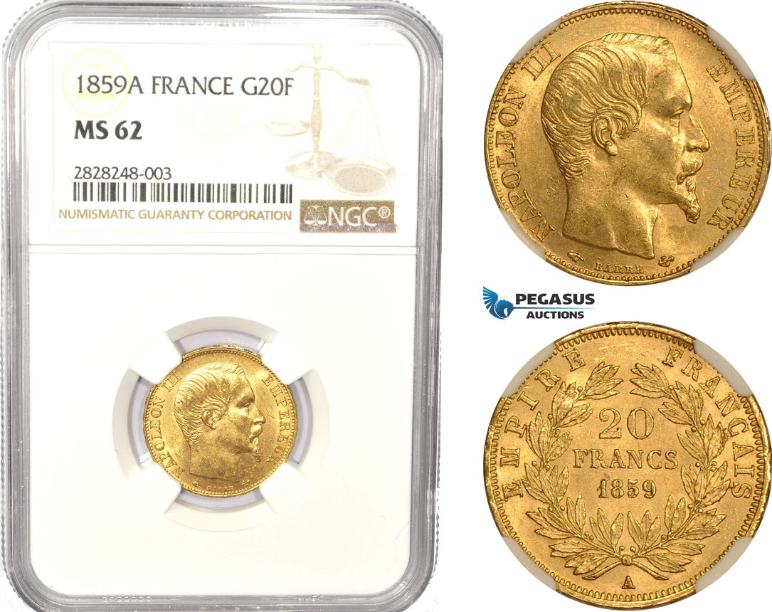 France 20 Francs 1859 Napoleon III NGC MS62 | MA-Shops
