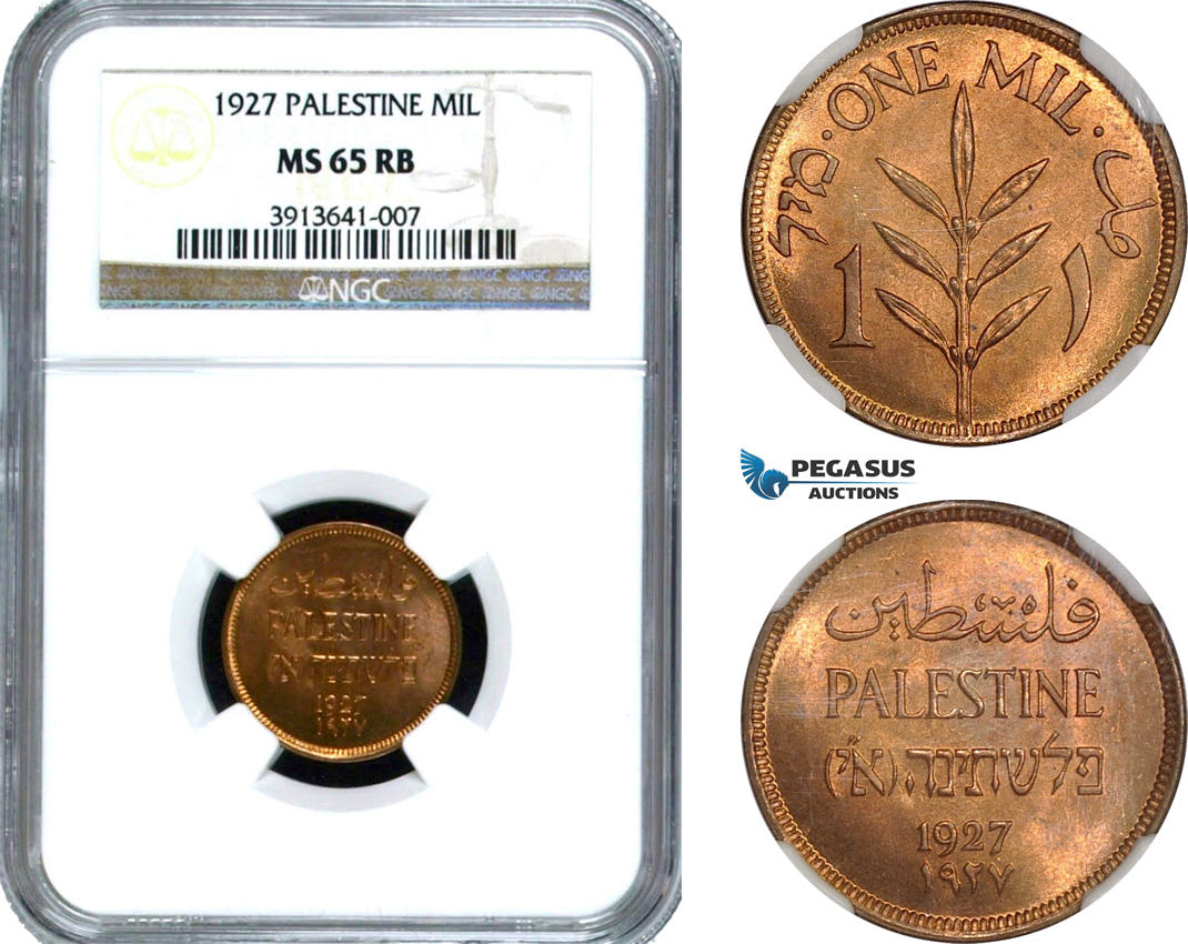 Palestine 1 Mil 1927 NGC MS65RB | MA-Shops