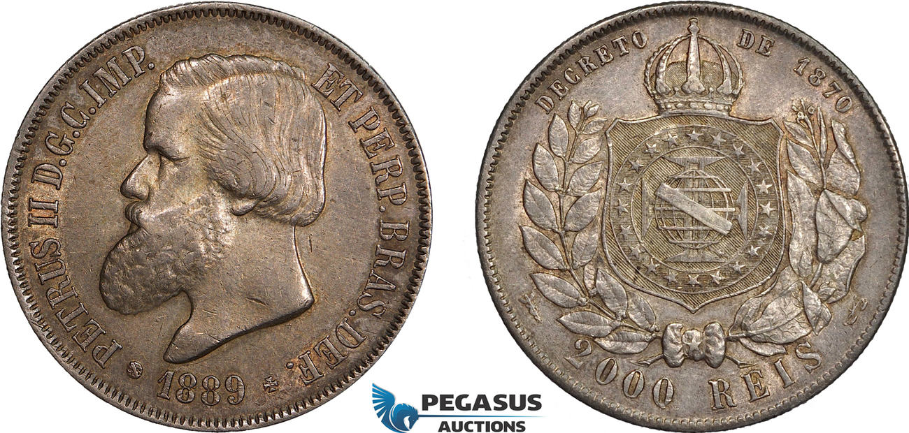 Brazil 2000 Reis 1889 Pedro II AU | MA-Shops