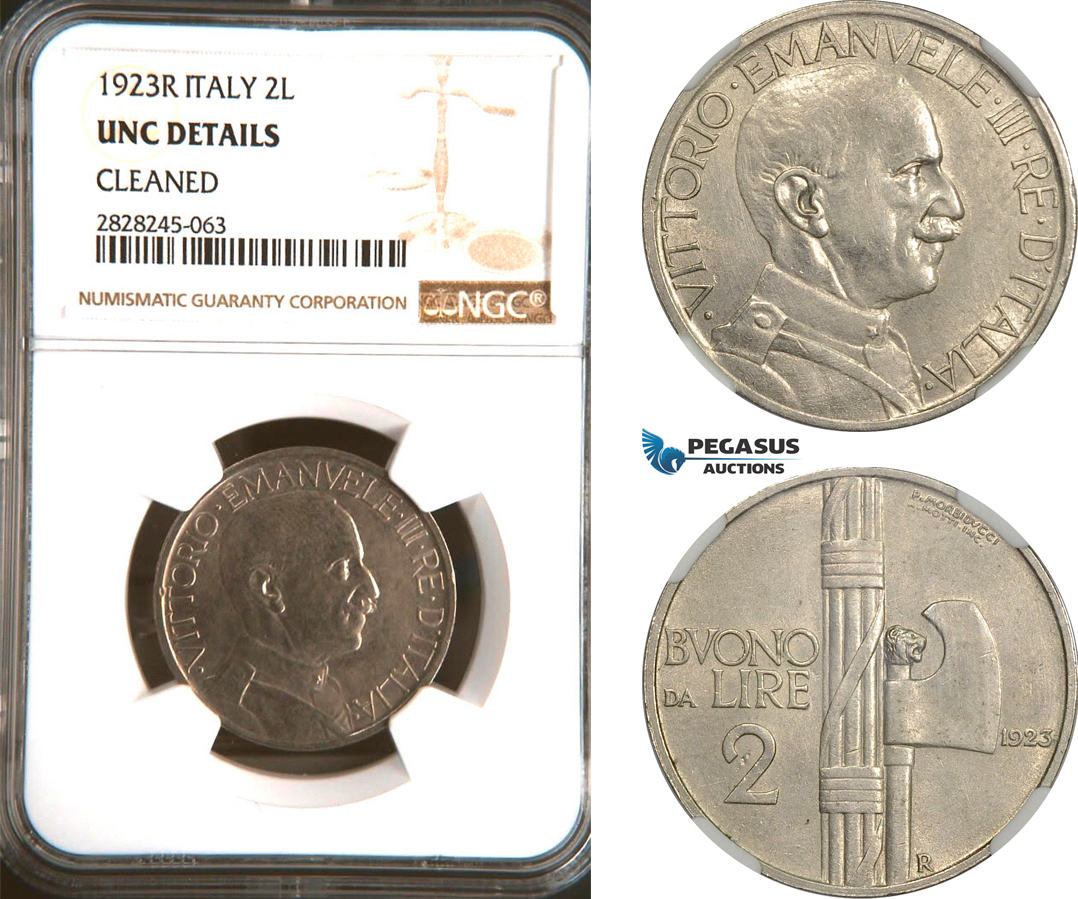 Italy 2 Lire 1923 Vit. Emanuele III NGC UNC | MA-Shops