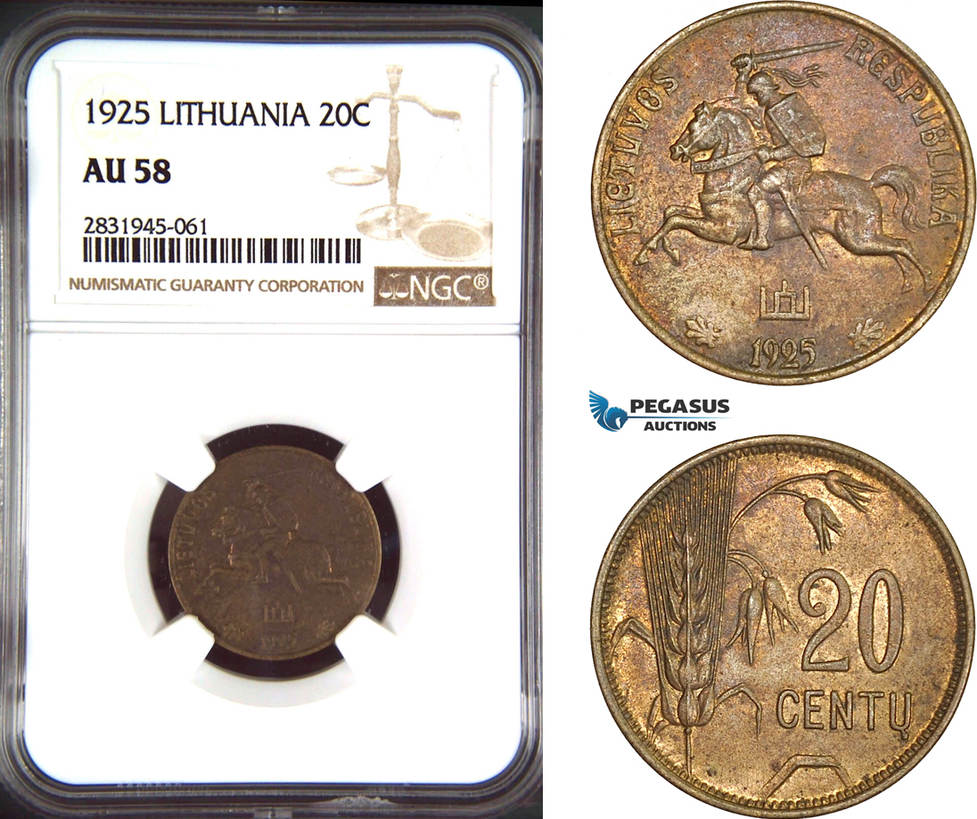 Lithuania 20 Centu 1925 NGC AU58 | MA-Shops