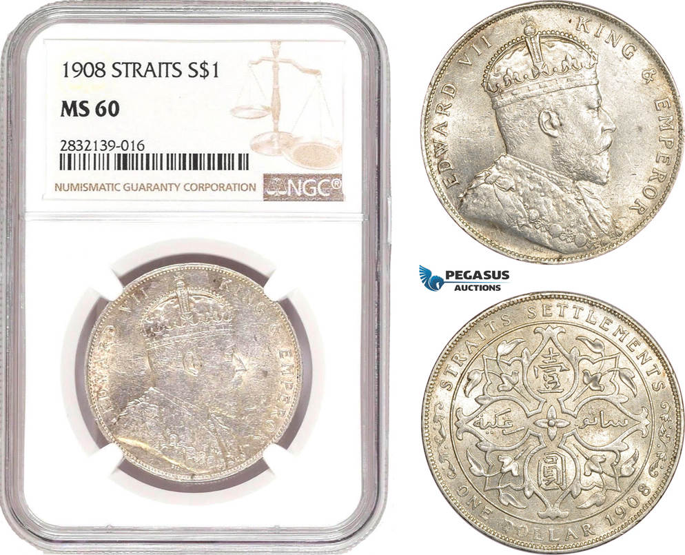 Straits Settlements Dollar 1908 Edward VII EF | MA-Shops