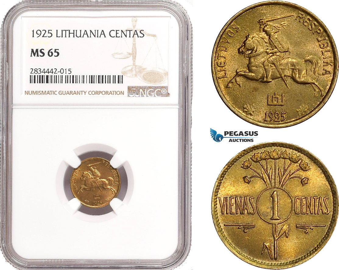 Lithuania 1 Centas 1925 NGC MS65 | MA-Shops