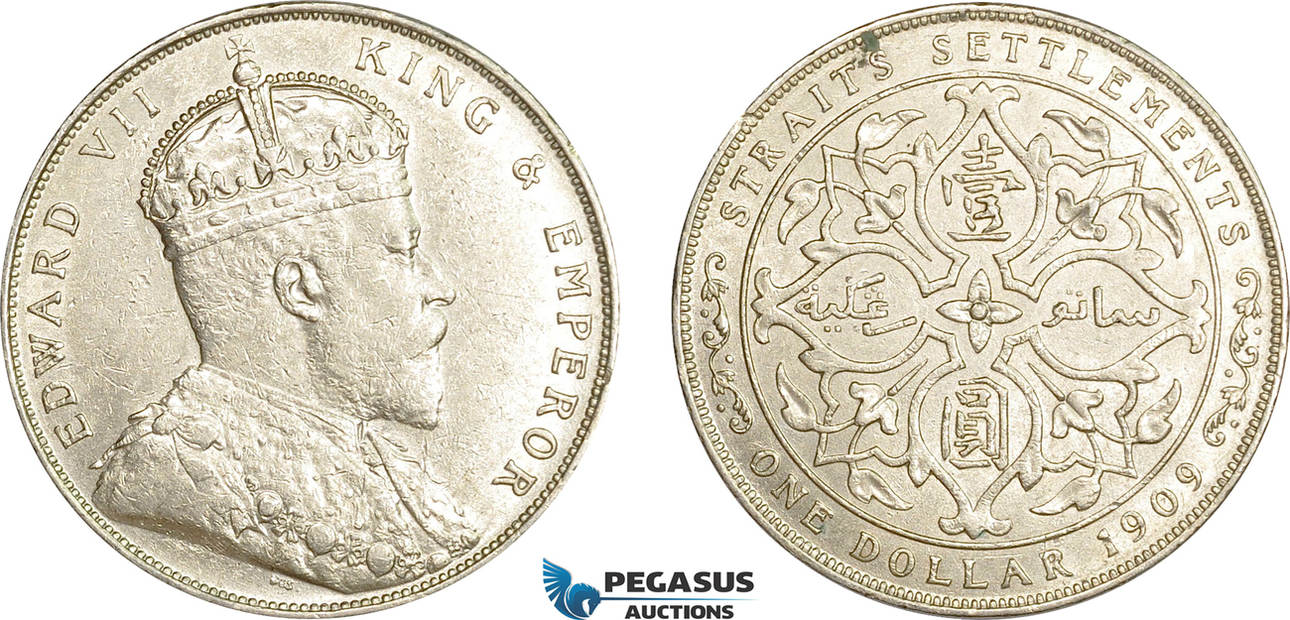 Straits Settlements Dollar 1909 Edward VII XF-AU | MA-Shops