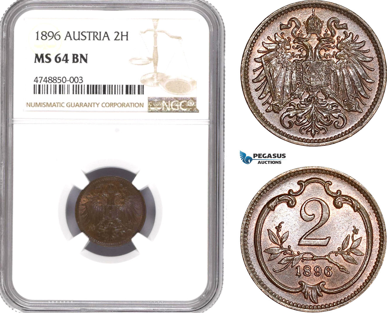 Austria 2 Heller 1896 Franz Joseph NGC MS64BN | MA-Shops
