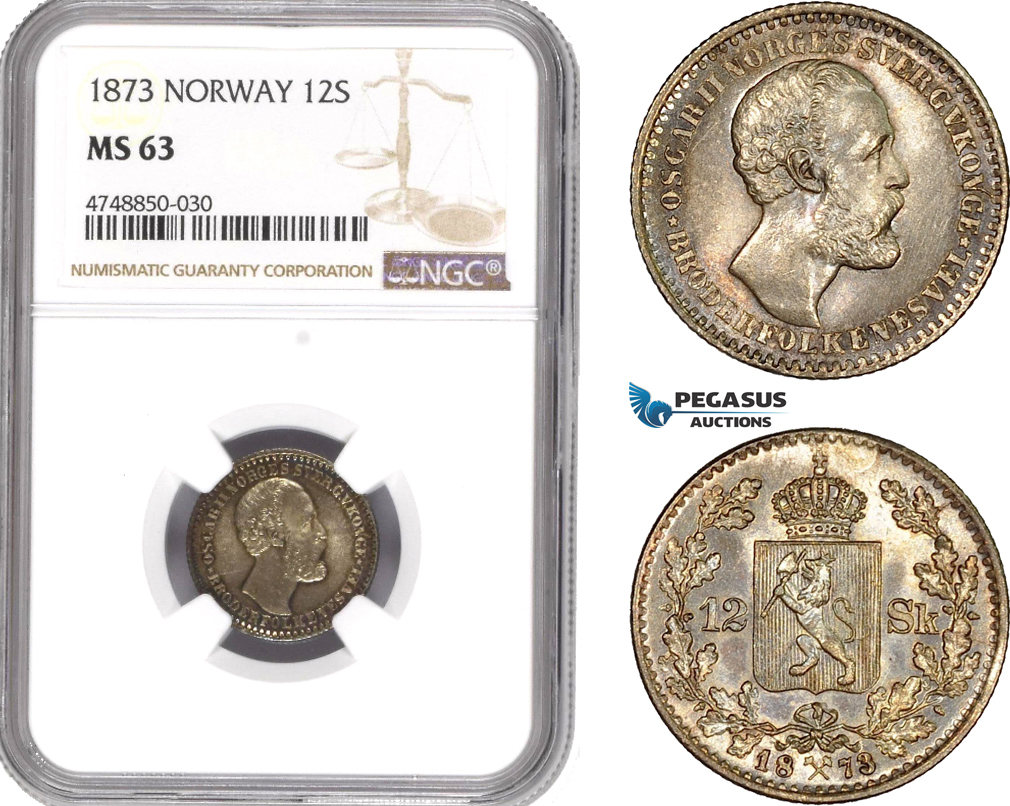 Norway 12 Skilling 1873 Oscar II NGC MS63 | MA-Shops