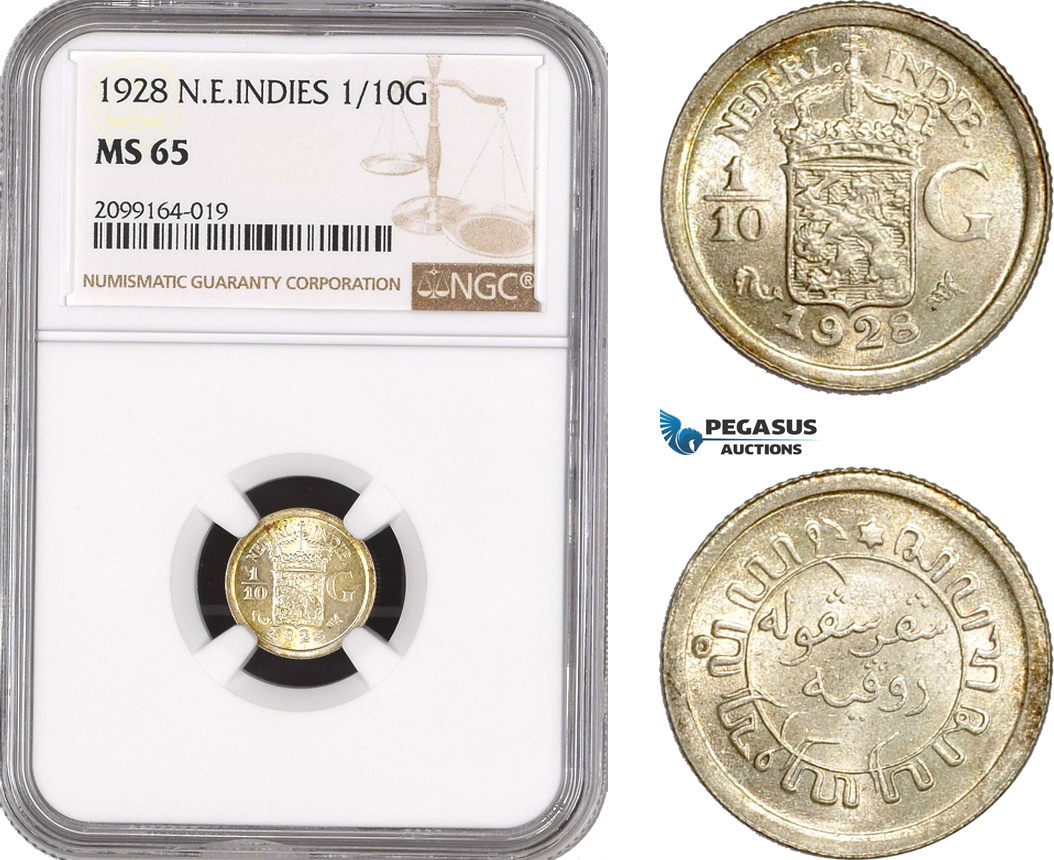 Netherlands East Indies 1/10 Gulden 1928 NGC MS65 | MA-Shops