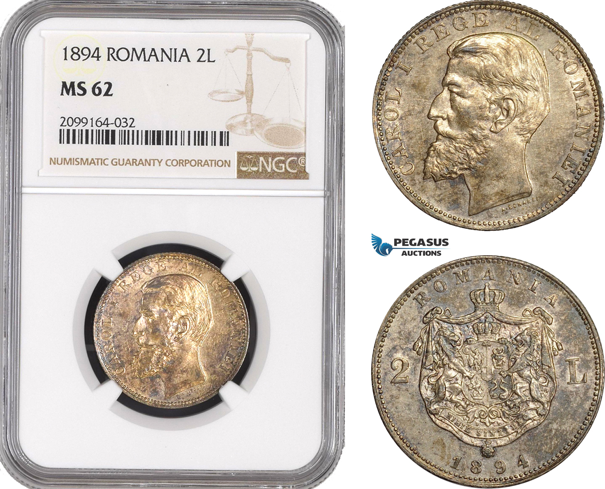 Romania 2 Lei 1894 Carol I NGC MS62 | MA-Shops