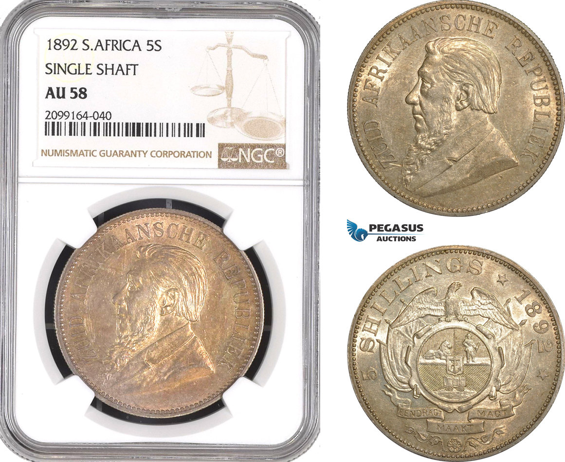 South Africa 5 Shillings 1892 NGC AU58 | MA-Shops