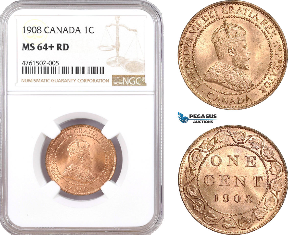 Canada 1 Cent 1908 Edward VII NGC MS64+ RD | MA-Shops