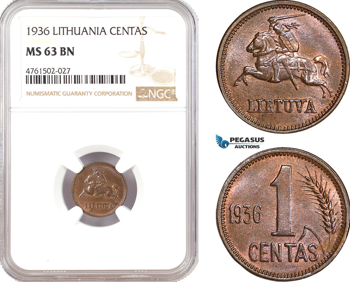 Lithuania 1 Centas 1936 NGC MS63BN | MA-Shops