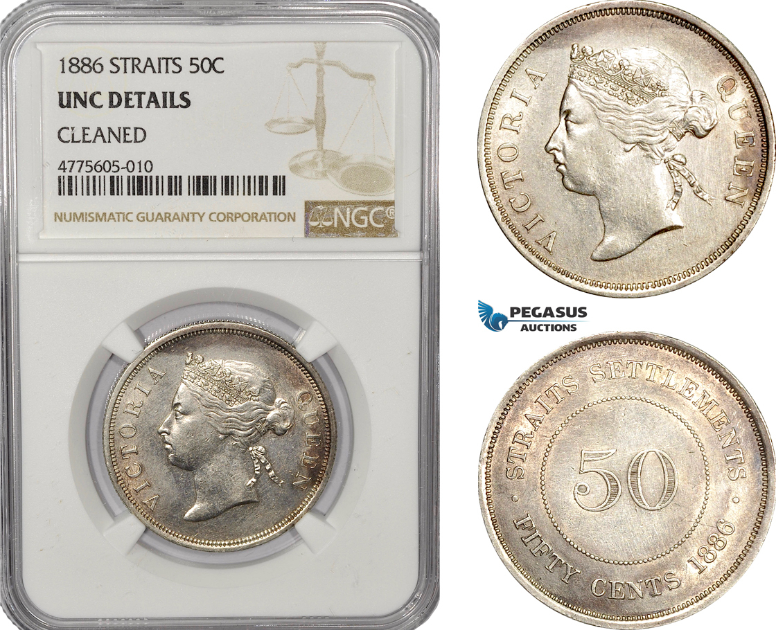 Straits Settlements 50 Cents 1886 Victoria NGC UNC | MA-Shops