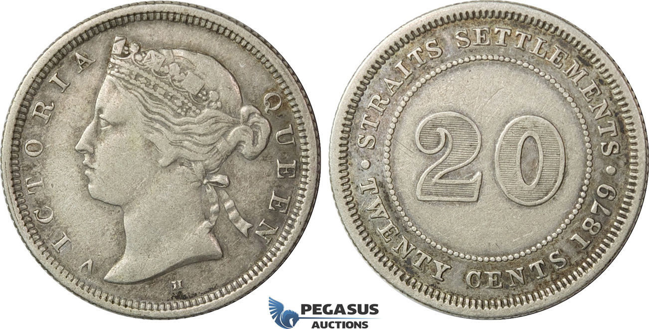 Straits Settlements 20 Cents 1879 Victoria VF | MA-Shops
