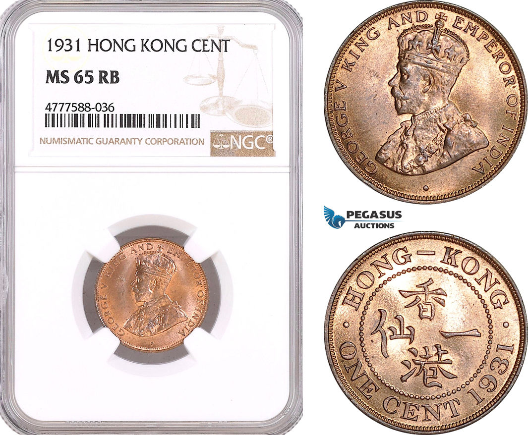 Hong Kong 1 Cent 1931 George V NGC MS65RB | MA-Shops