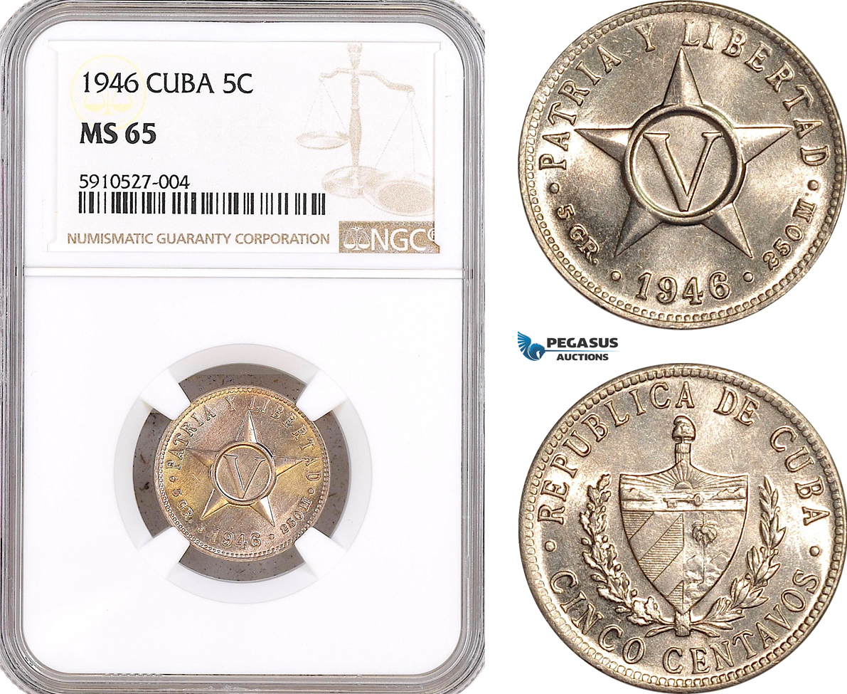 Cuba 5 Centavos 1946 NGC MS65 | MA-Shops