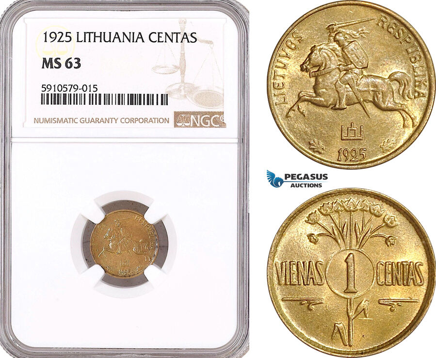 Lithuania 1 Centas 1925 NGC MS63 | MA-Shops