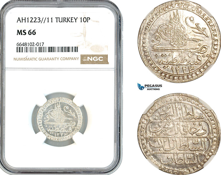 Turkey, Ottoman Empire 10 Para AH1223//11 NGC MS66, Top Pop & Single finest graded! | MA-Shops