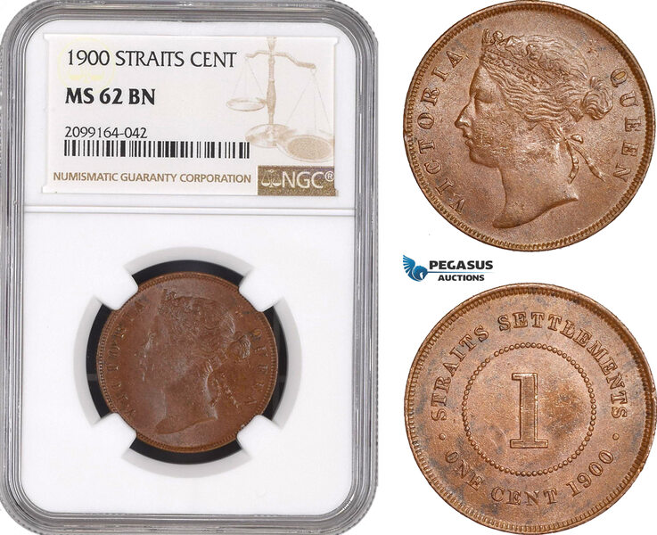 Straits Settlements 1 Cent 1900 Victoria NGC MS62 | MA-Shops