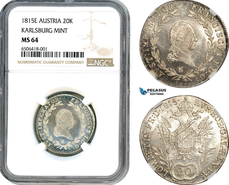 Austria 20 Kreuzer 1815 NGC MS64, Top Pop | MA-Shops