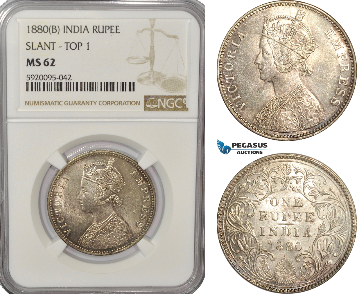India (British) Victoria Rupee 1880 Victoria NGC MS62 | MA-Shops